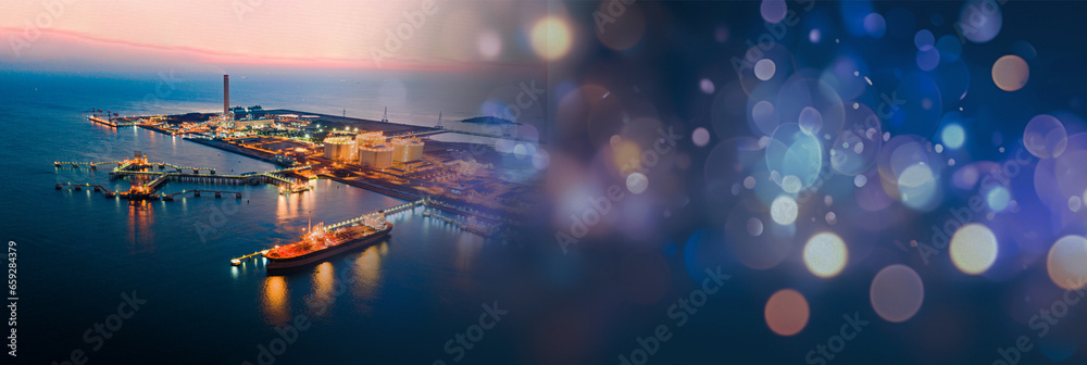 Aerial view oil tanker. oil loading dock of business logistic sea going ...