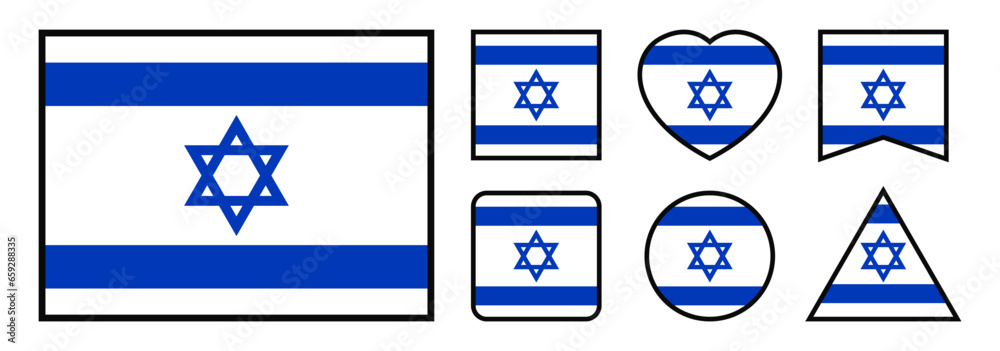 Set of Israeli flags. National symbol. War in Israel 2023. Vector ...