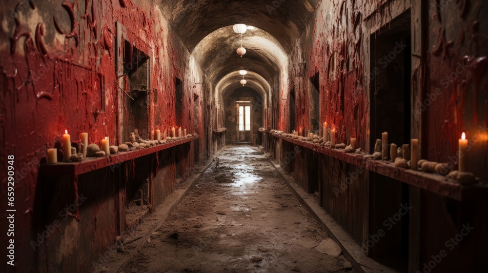 Walking down the seemingly never-ending, abandoned hallway illuminated ...