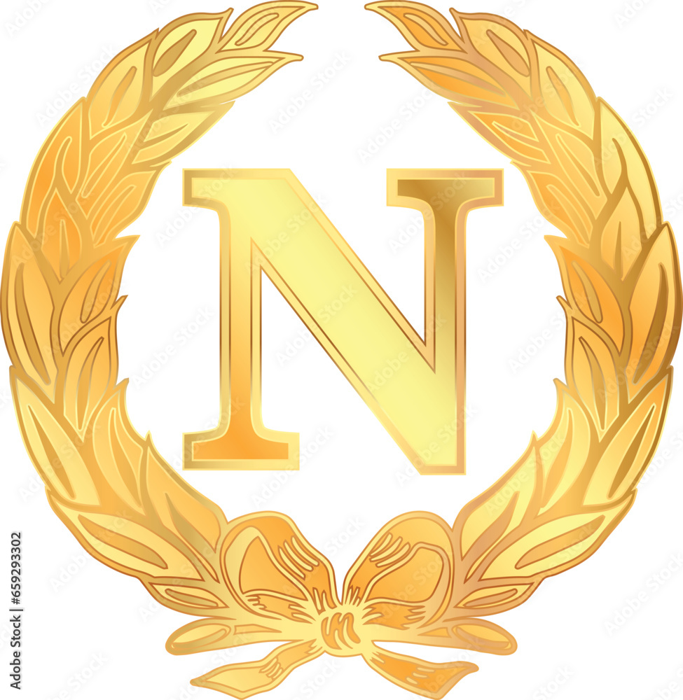 Napoleonic letter N symbol inside a laurel wreath, golden vector ...