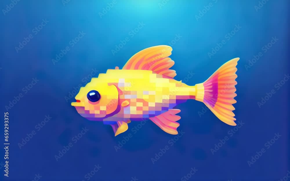 Vidéo Stock Pixelated goldfish on a blue background. Pixel art concept. Cartoon style ...