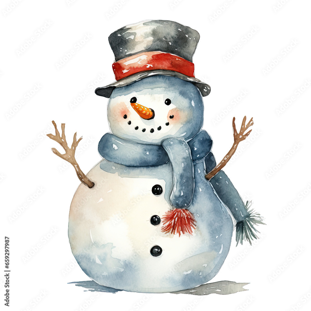 Snowman watercolor clipart on transparent background. Generative AI ...