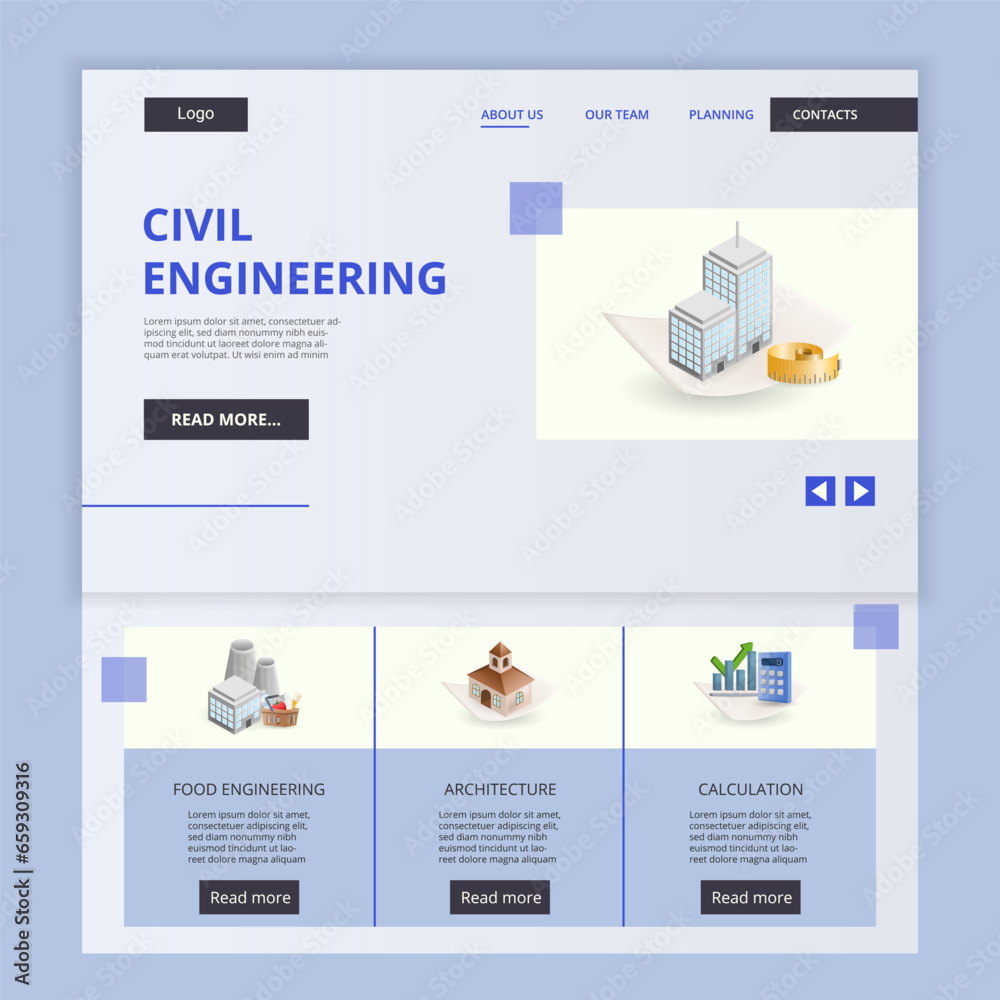 Civil engineering flat landing page website template. Food engineering ...