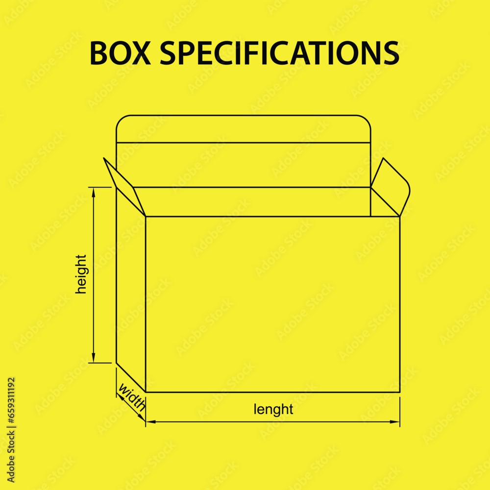 Vecteur Stock specifications of the shape and size of the box for ...