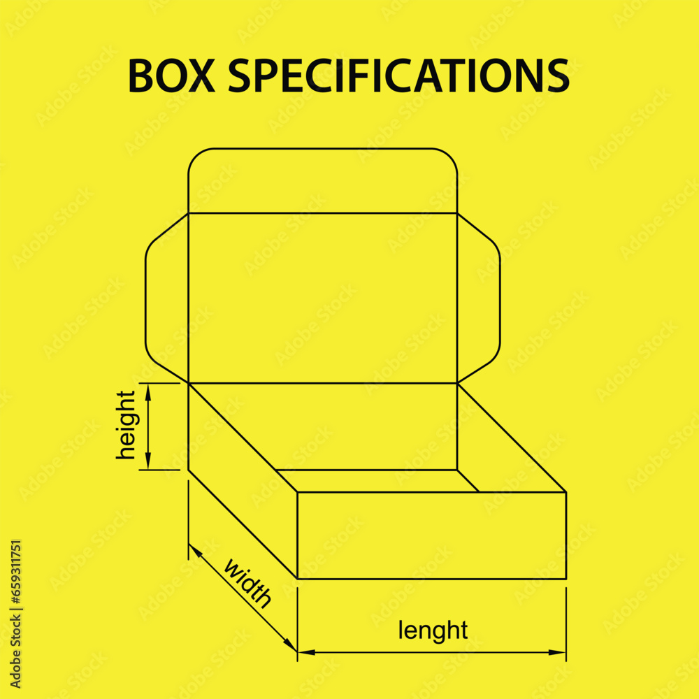 specifications of the shape and size of the box for packaging with ...