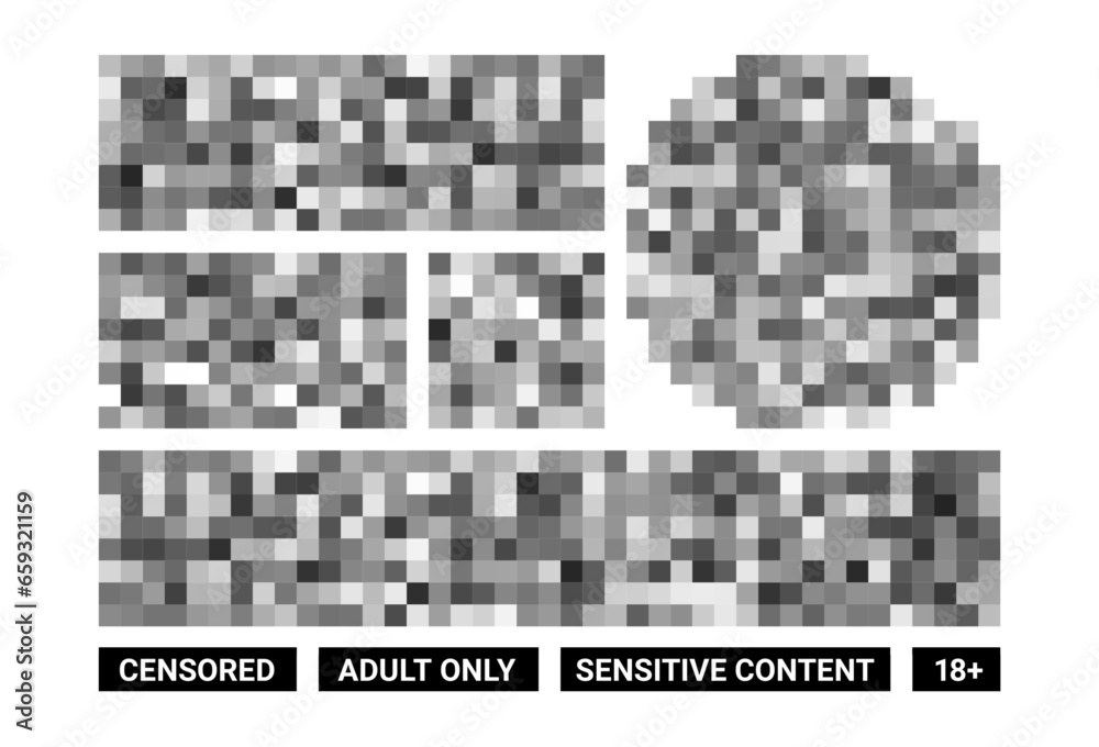 Censored pixel. Blur effect semi transparent texture, blurry pixel grey ...