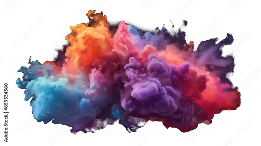 Multi colored smoke bomb explosion emitting clouds on transparent ...
