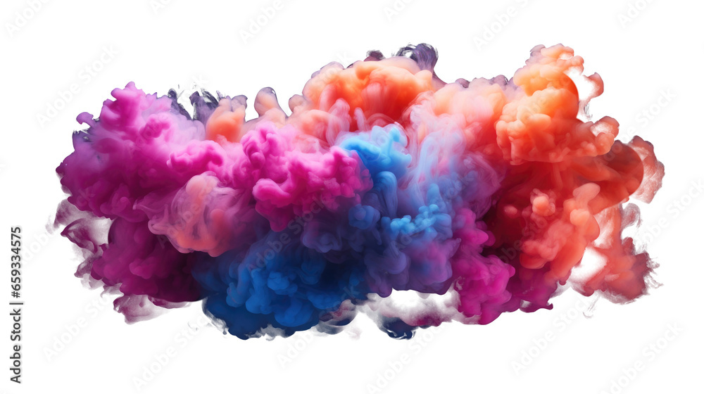 Multi colored smoke bomb explosion emitting clouds on transparent ...
