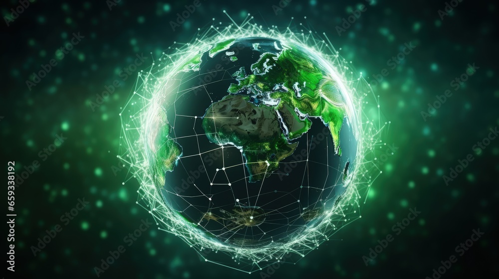 Virtual planet Earth with particles and lines. Network connection big ...