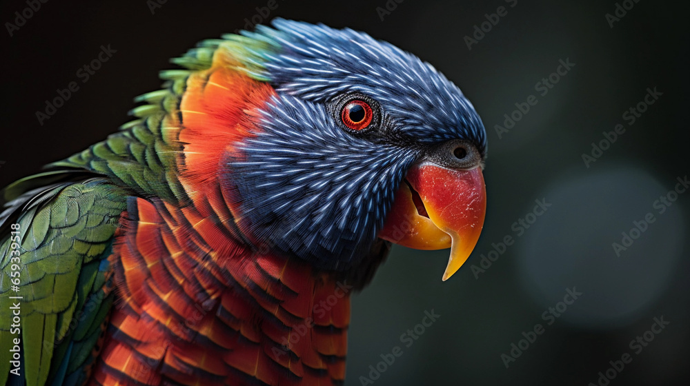 Parrot bird, accentuating the beauty and diversity of the feathered world. Vibrant plumage and ...