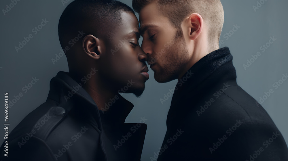 gay couple kissing - black man, white man Stock Photo | Adobe Stock