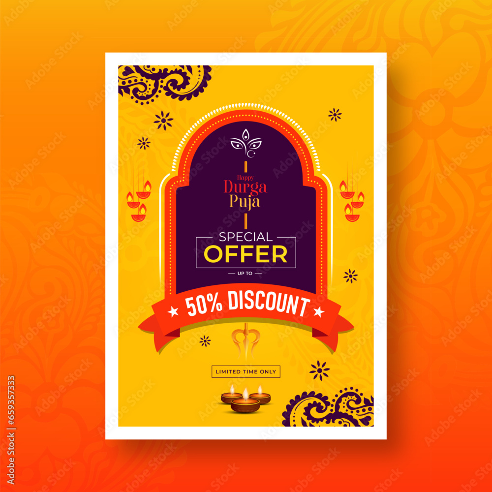 Durga Puja Offer Poster Design Layout Template, Festival Offer A4 ...