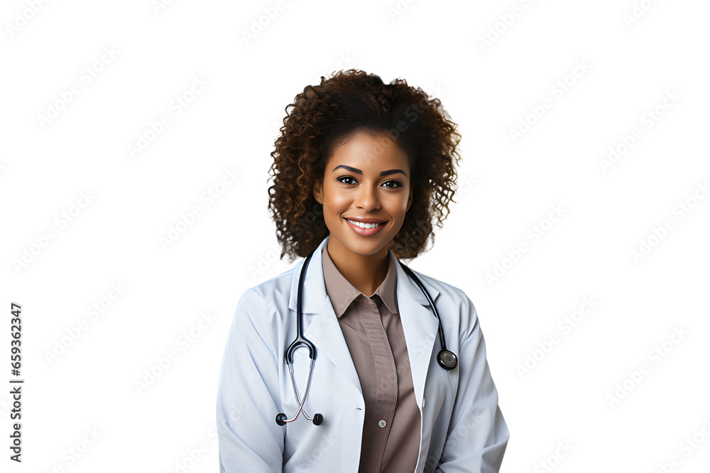 Black female doctor with a stethoscope draped over her shoulder, female ...