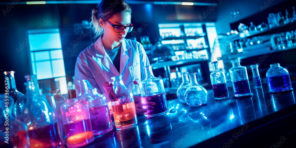 biotech researcher working with advanced laboratory equipment ...