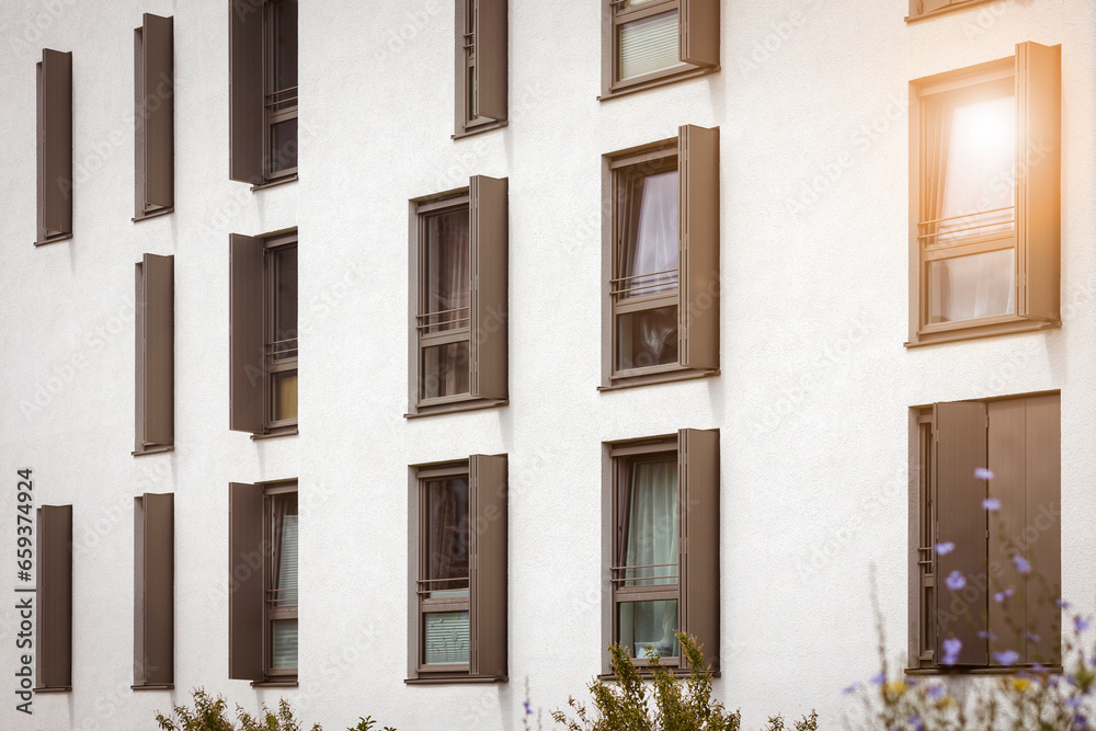 Shutters Window of Modern Facade Building. Sliding External Blinds ...