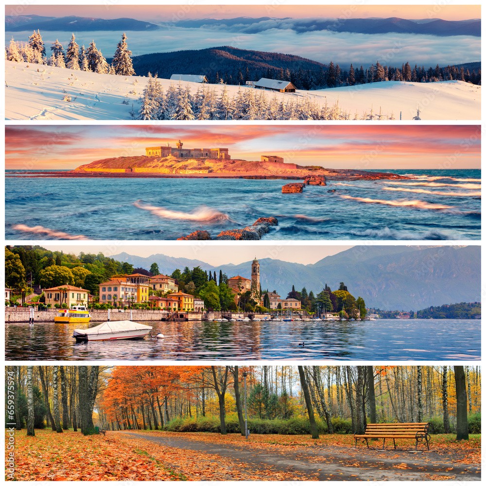 Set of beautiful panoramic views of the four seasons. Stunning ...