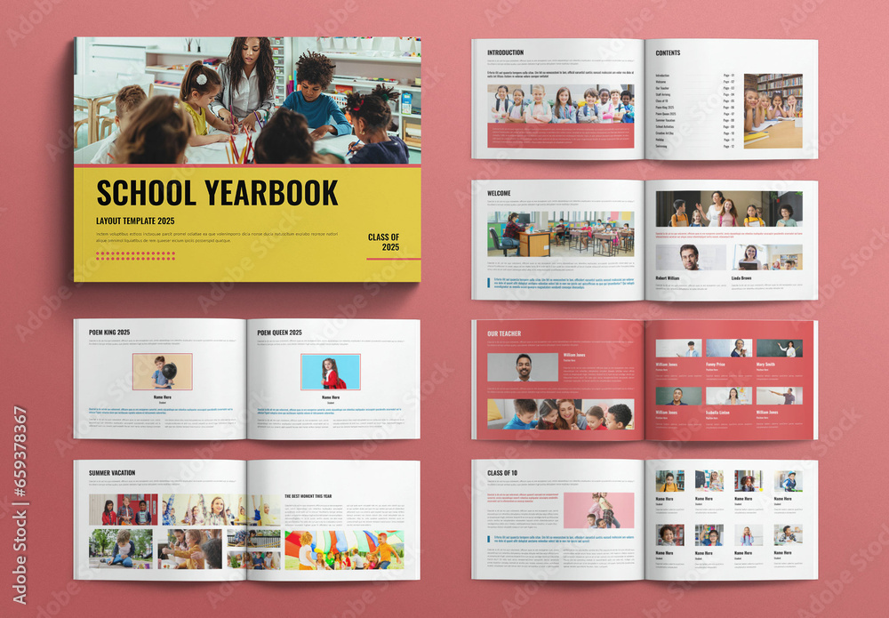 Modelo de School Yearbook Layout Design Template Landscape do Stock ...