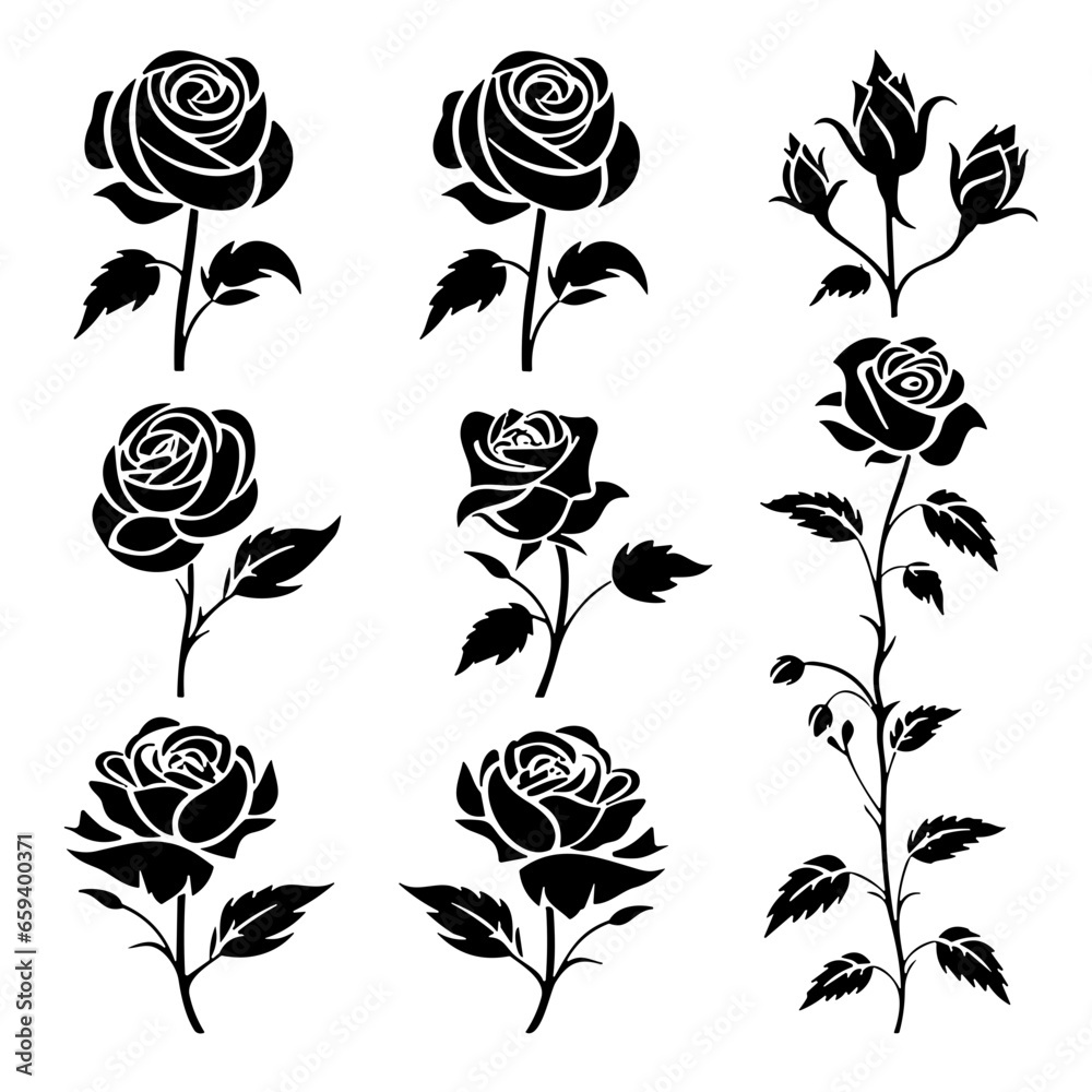Vetor de Rose Silhouette, Rose Clipart, Rose SVG, Rose PNG, Rose ...