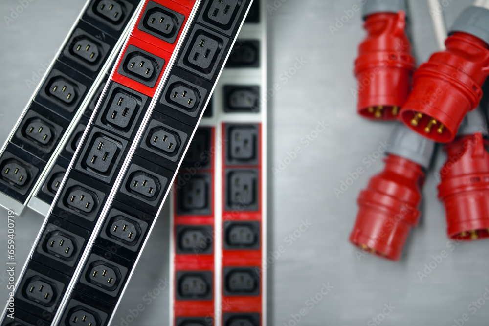 Rails with IEC 60320 C13 and IEC 60320 C19 electricity sockets and ...