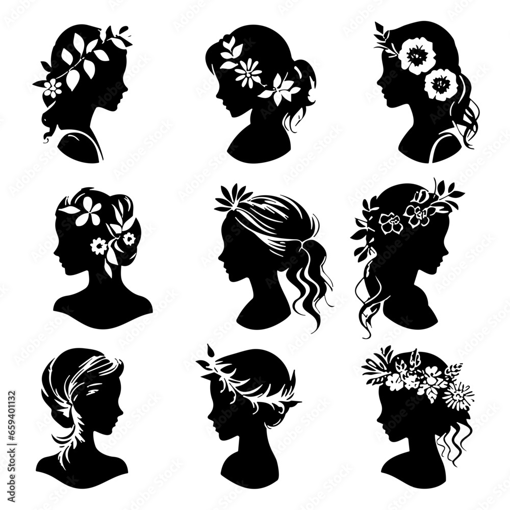 Silhouettes Of Women Floral Lady Silhouette Silhouette Svg Bride Svg