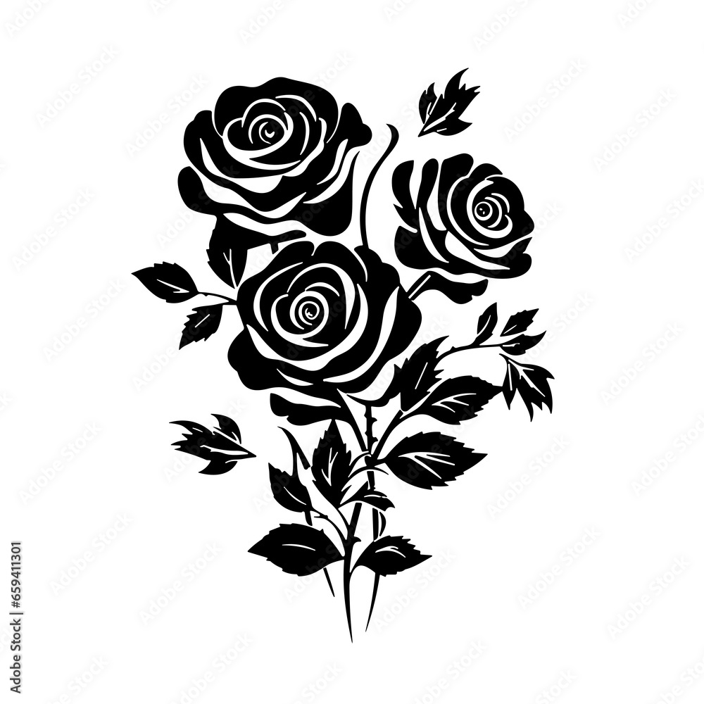 Rose Silhouette, Rose Clipart, Rose SVG, Rose PNG, Rose Valentine day ...
