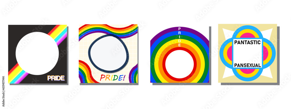 Set of colorful aesthetic pride illustration frames template. Modern ...