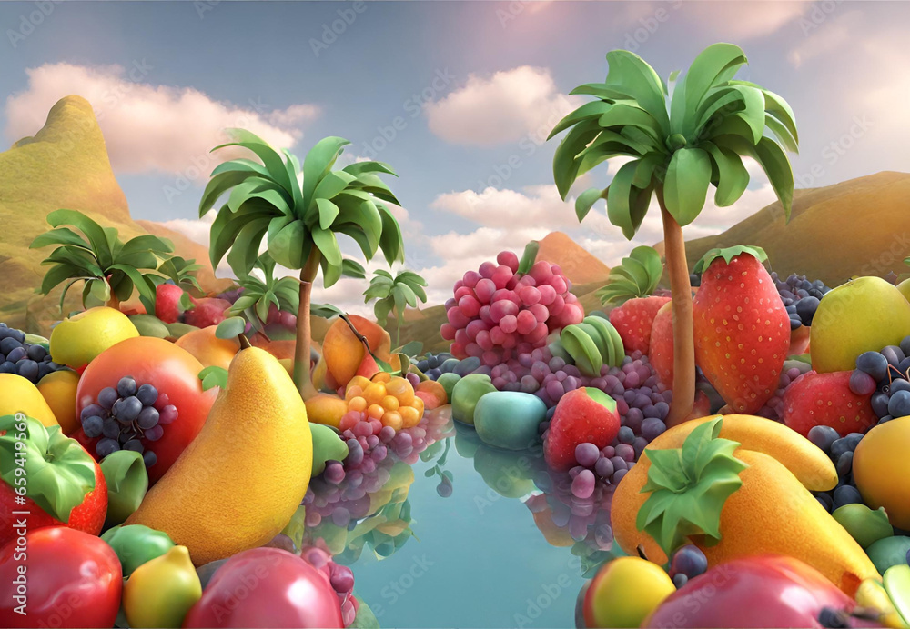 Tropical Fruits on the Sandy Shore, Beachside Fruit Delight, Exotic ...