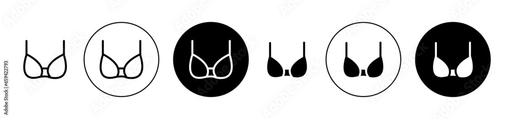 Nursing bra line icon set. Summer bra symbol. Black filled style ...