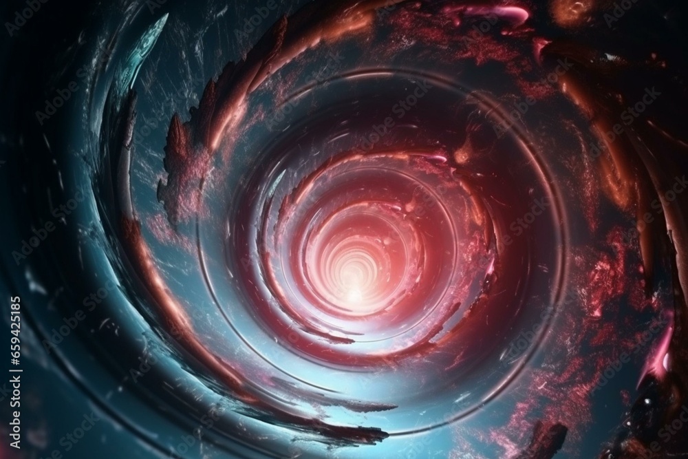 Spiraling galaxy with shining core, rotating arms, and stellar systems ...