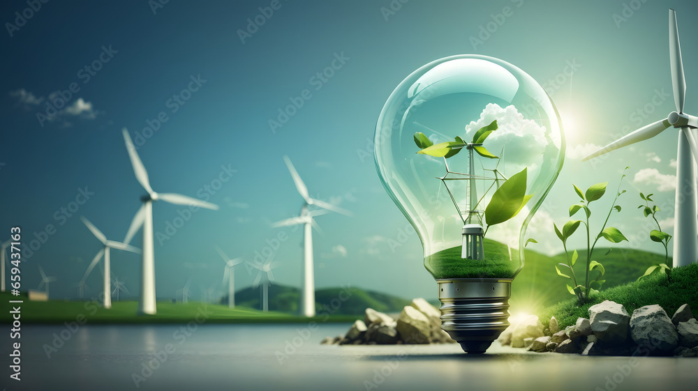 Light from a light bulb powered by a wind turbine: The green energy ...