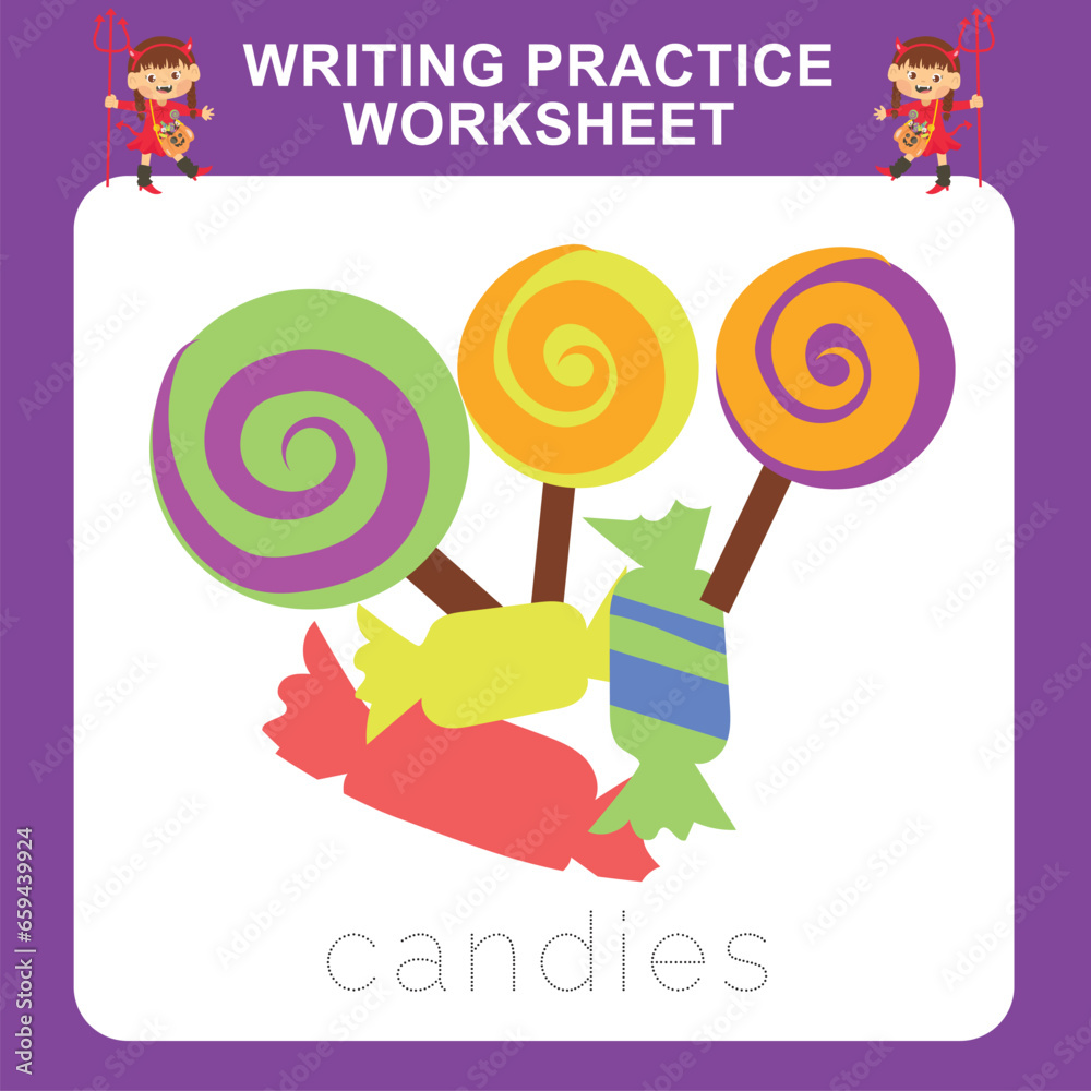 Writing practice worksheet for kids with Halloween festival theme, the ...