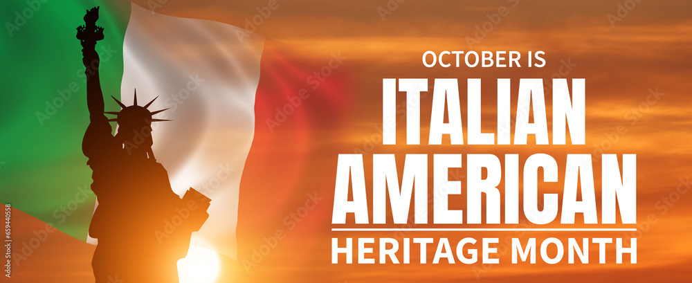 National Italian American Heritage Month. Statue of Liberty on Italy ...