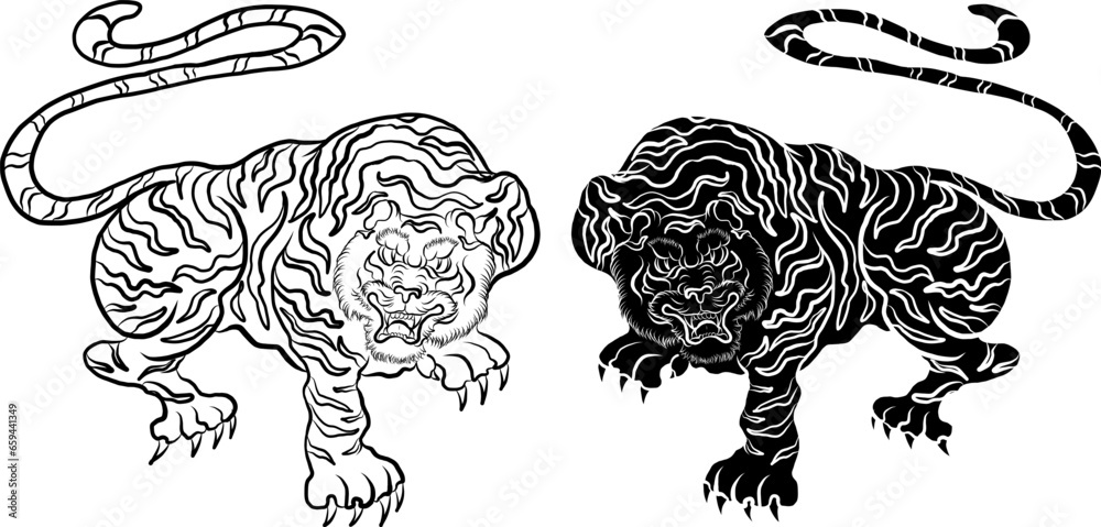 Outline and doodle art Tiger vector is on white background.Drawing ...