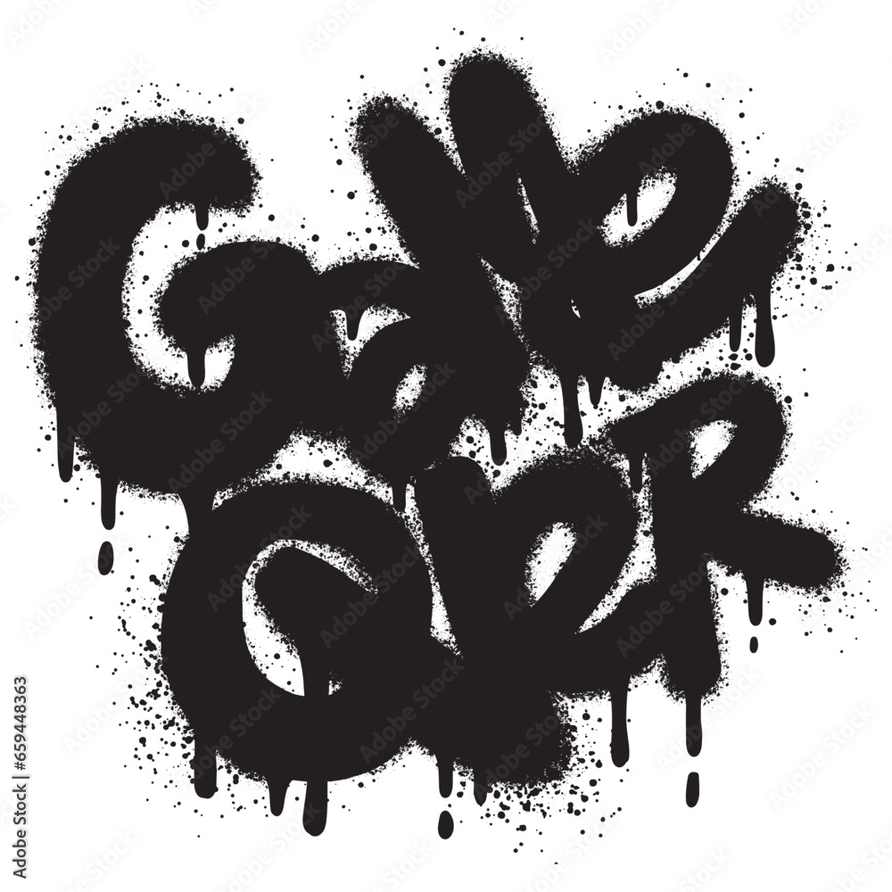 Sprayed game over font graffiti with over spray in black over white ...