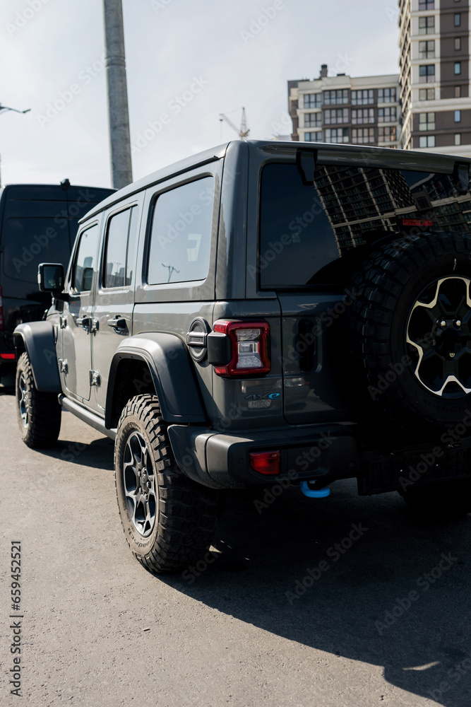 Jeep Wrangler Rubicon rear view Stock Photo | Adobe Stock