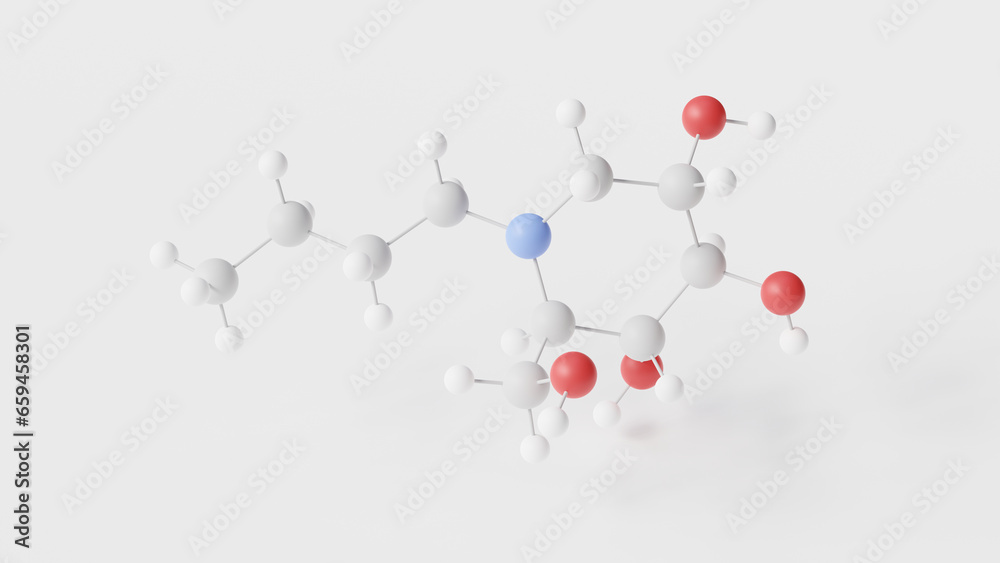 miglustat molecule 3d, molecular structure, ball and stick model ...