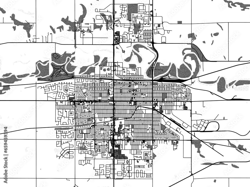 Greyscale vector city map of Brandon Manitoba in Canada with with water ...