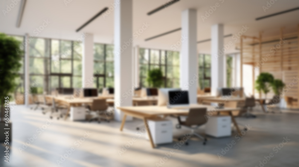 Blurred open space office interior background. Modern empty workspace ...