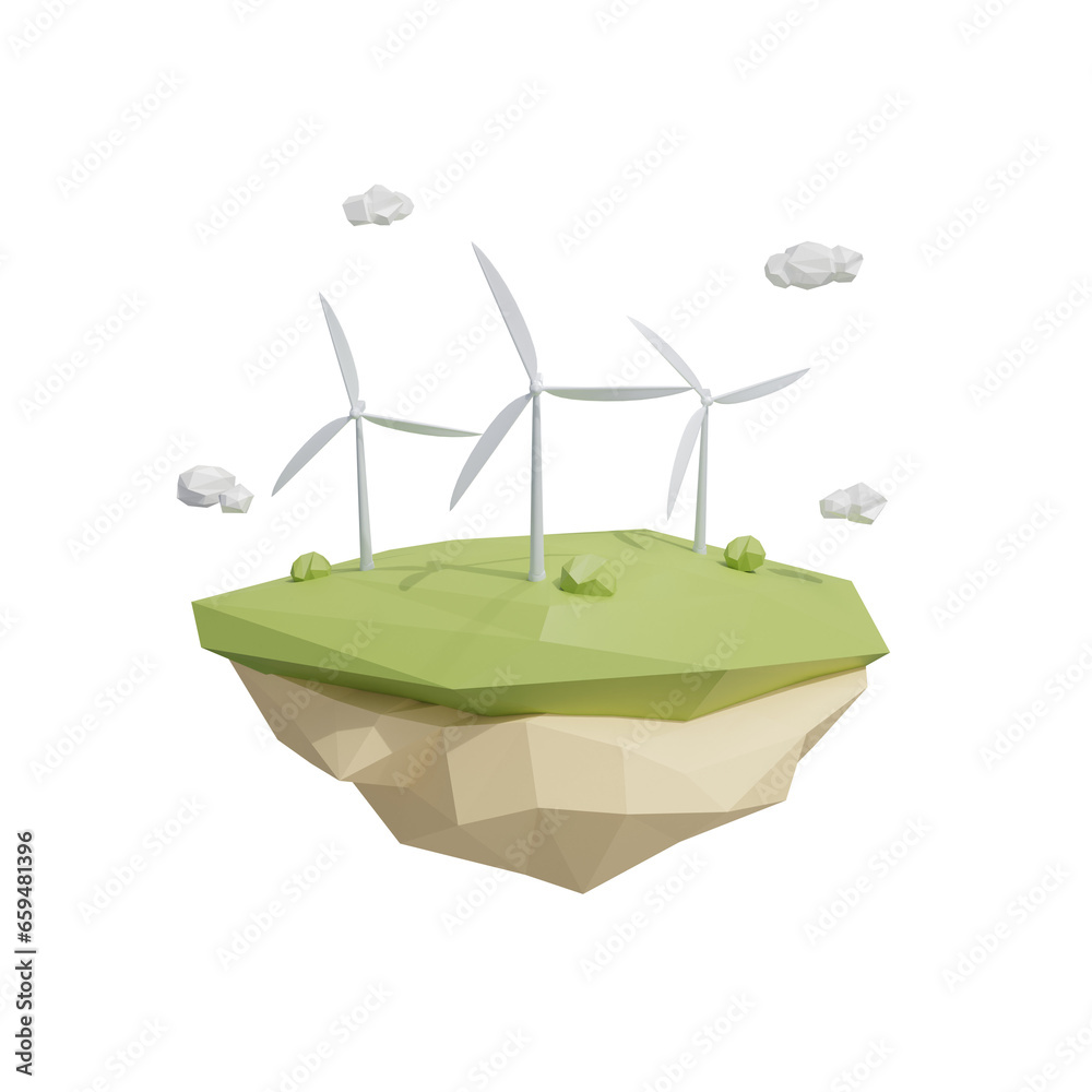 Wind mill, wind turbine. Renewable wind energy. Low Poly World for Game ...