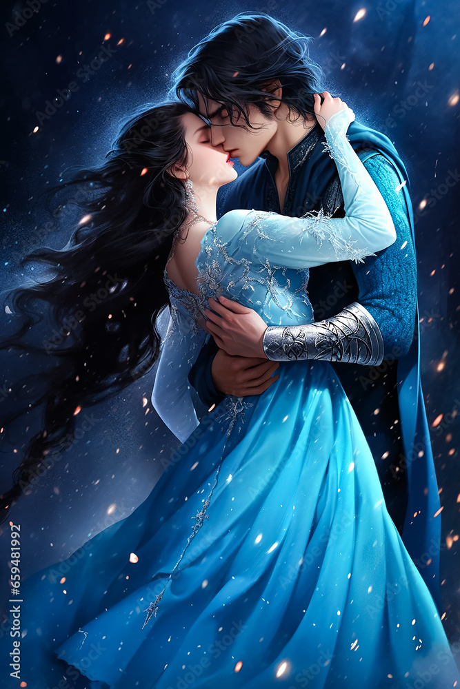 Beautiful fantasy couple, aristocrats, drawing, digital processing ...