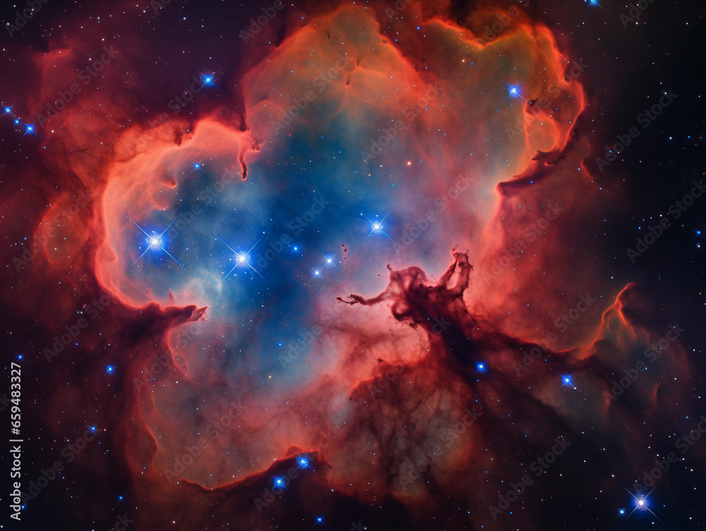 Trifid Nebula, youthful star - forming region, sharp detail, color ...