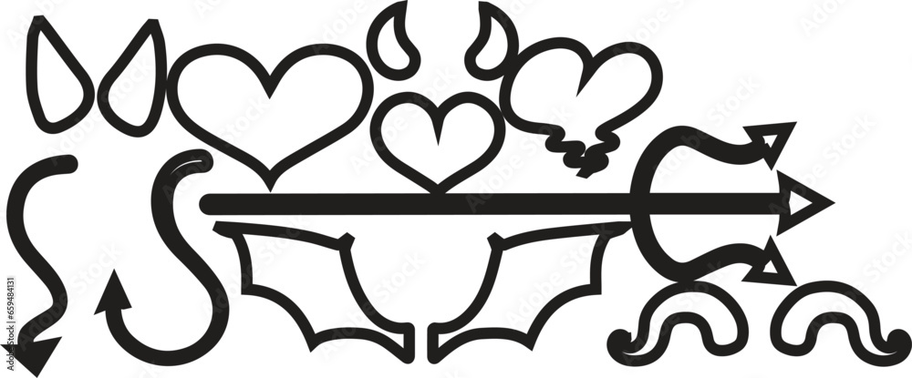 Line art of an Angel and devil elements illustration black color ...