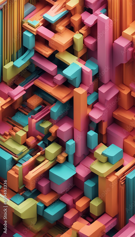 Multicolored Tech Background with a Geometric 3D Structure. Bright, Stepped design with Extruded ...