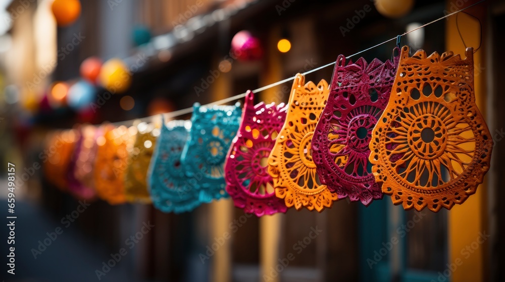 A close-up of Posada-themed papel picado banners , Background Image ...