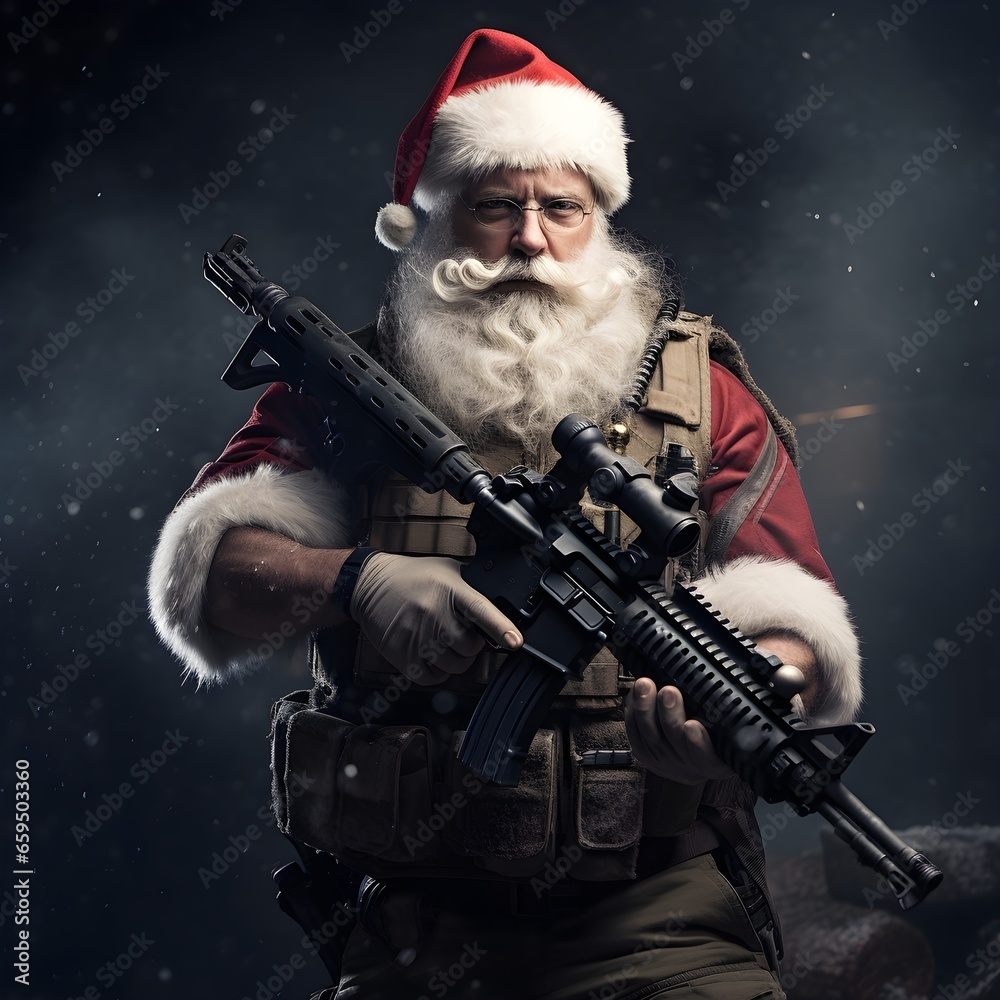 santa claus with a gun. movie advertisement. an artistic creation by ...