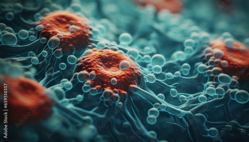 Photo of red and blue cells under a microscope Stock Illustration ...