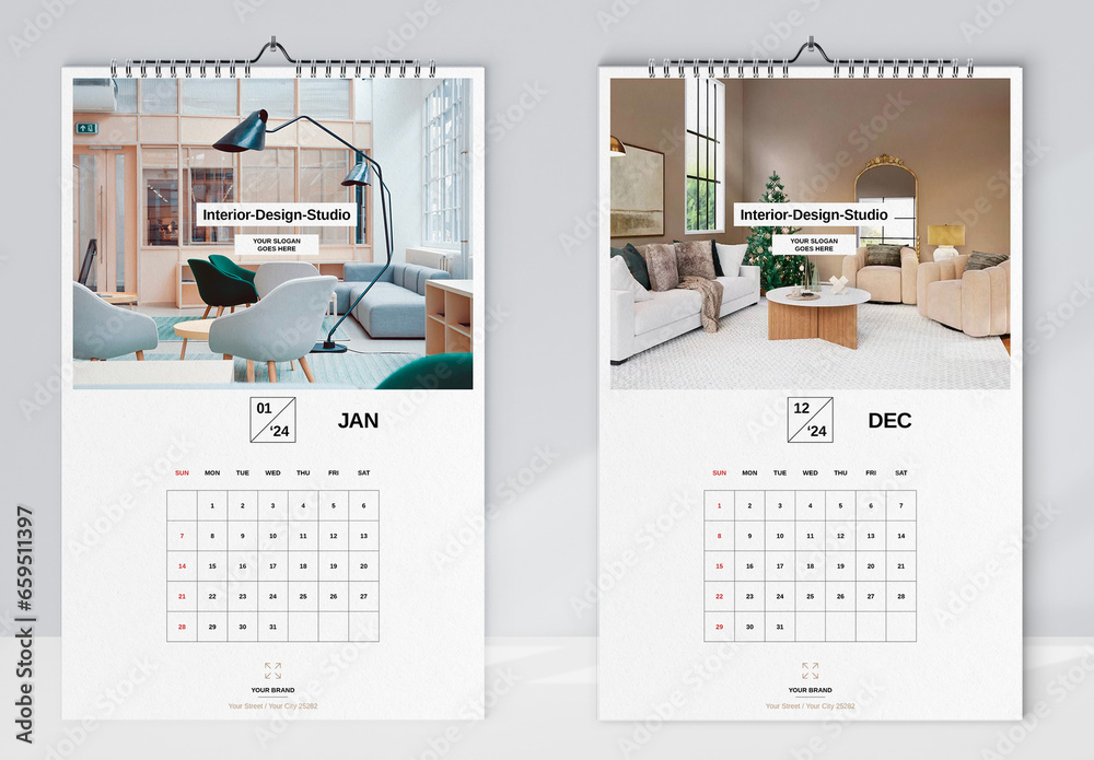 Interior Design Studio Wall Calendar 2024 Stock Template | Adobe Stock
