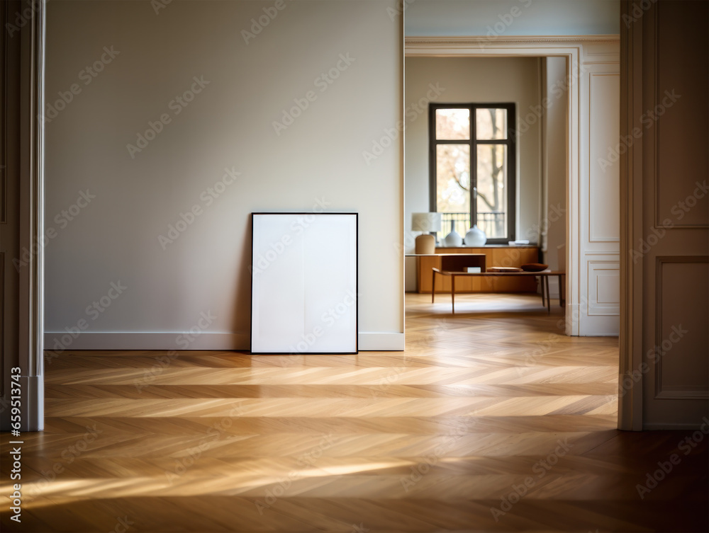 Thin Frame mockup Chic Parisian Interior Minimal wooden leaning frame ...