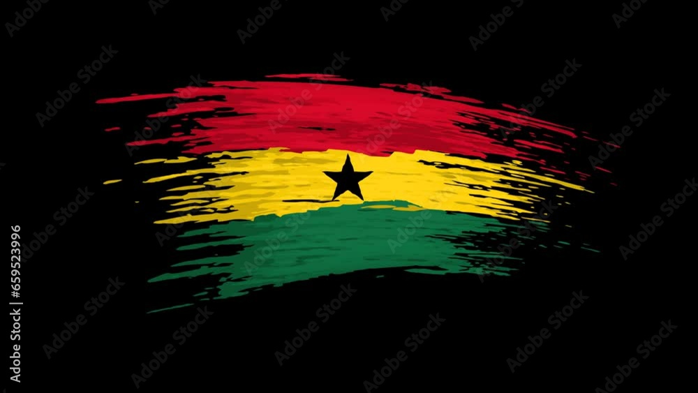 Ghana flag animation. Brush painted ghanaian flag on transparent ...