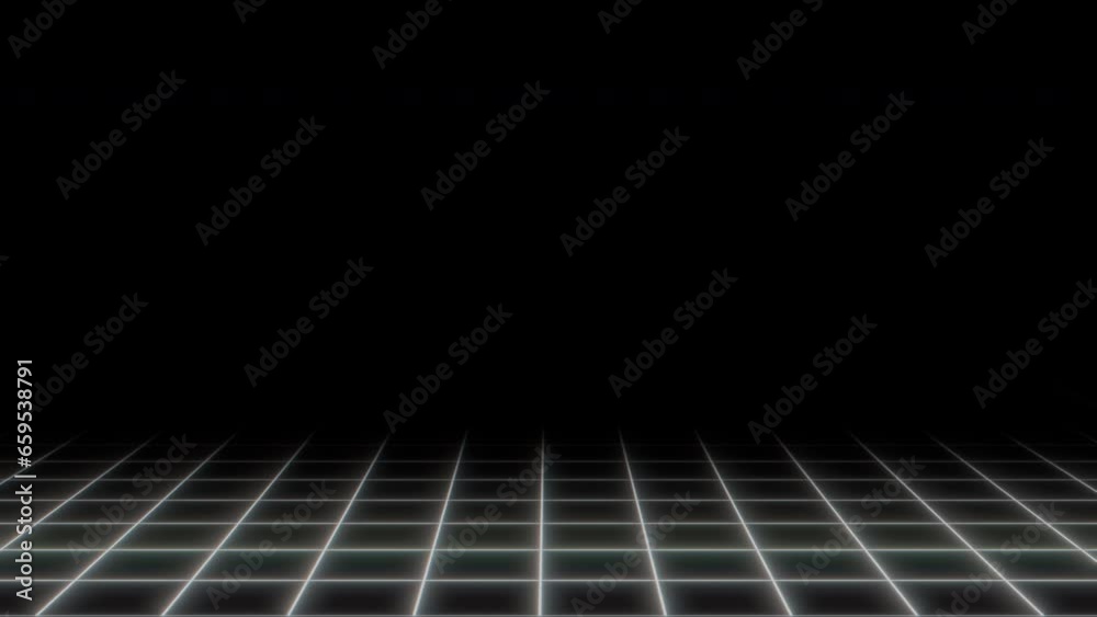 Black background with animated glowing digital white grid lines on the ...